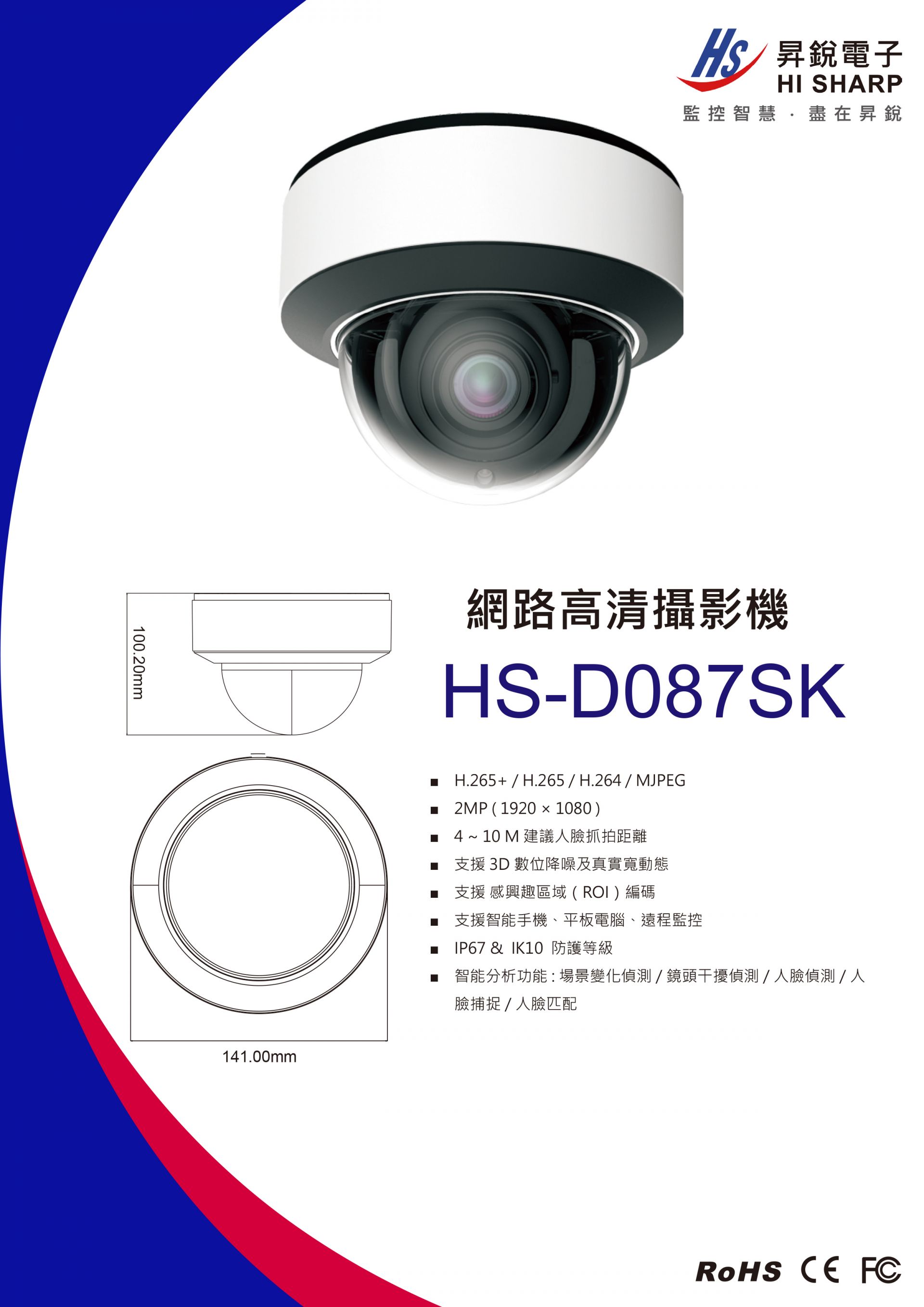 HS-D087SK 星光級人臉辨識 半球攝影機